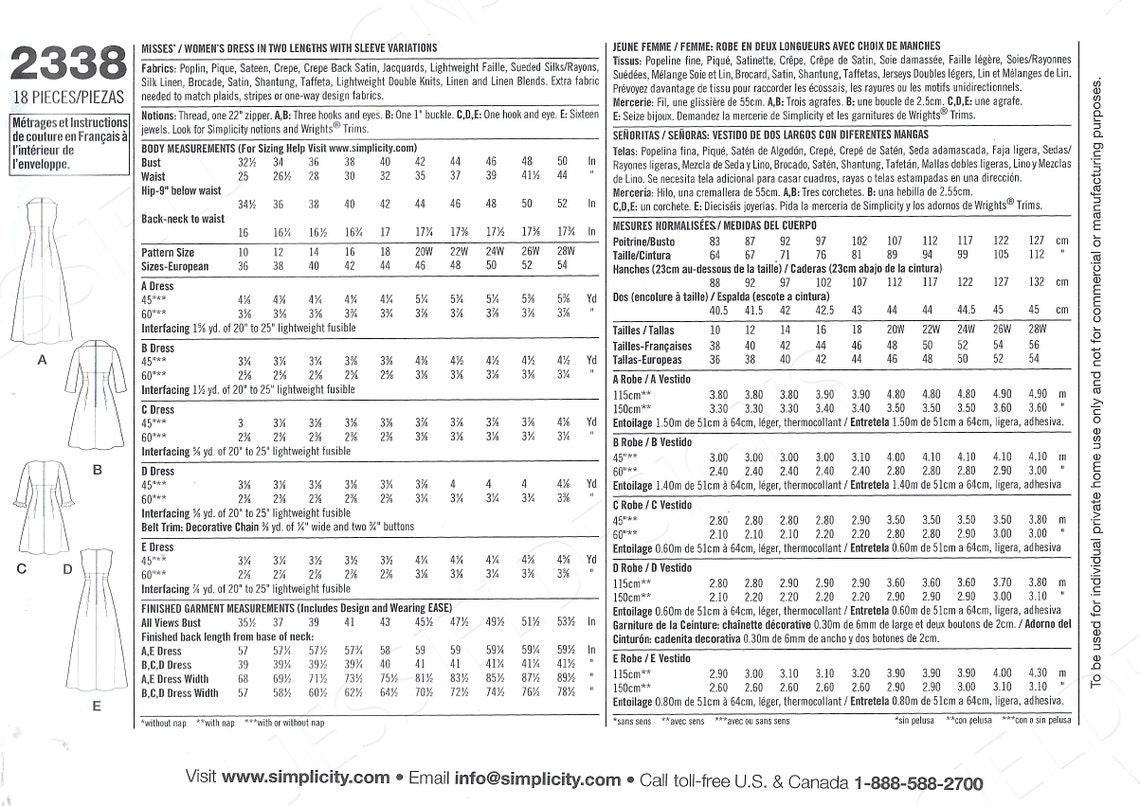 Uncut Simplicity Sewing Pattern 2338 Size 10-12-14-16-18 20-28 - Etsy