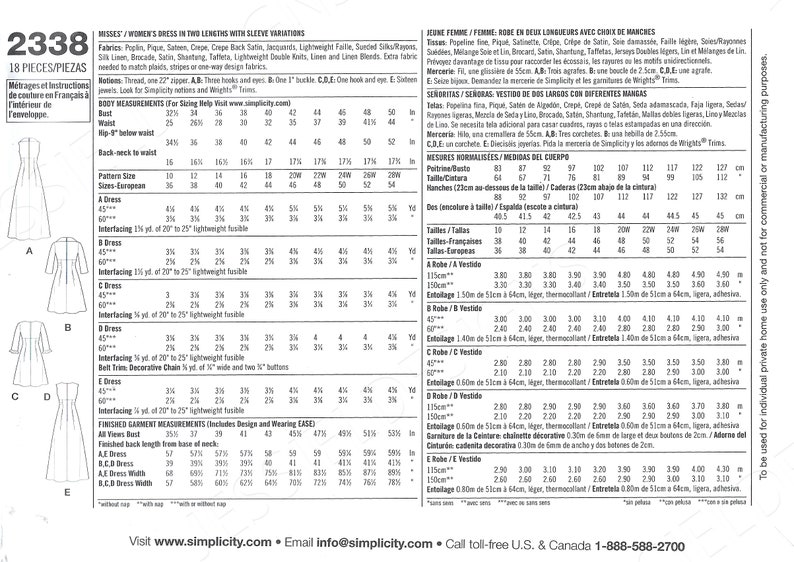 Uncut Simplicity Sewing Pattern 2338 Size 10-12-14-16-18 20-28 - Etsy