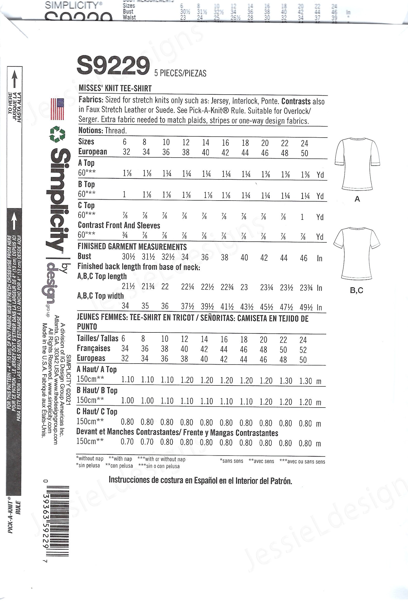 Uncut Simplicity Sewing Pattern 10935 9229 Misses' Knit - Etsy