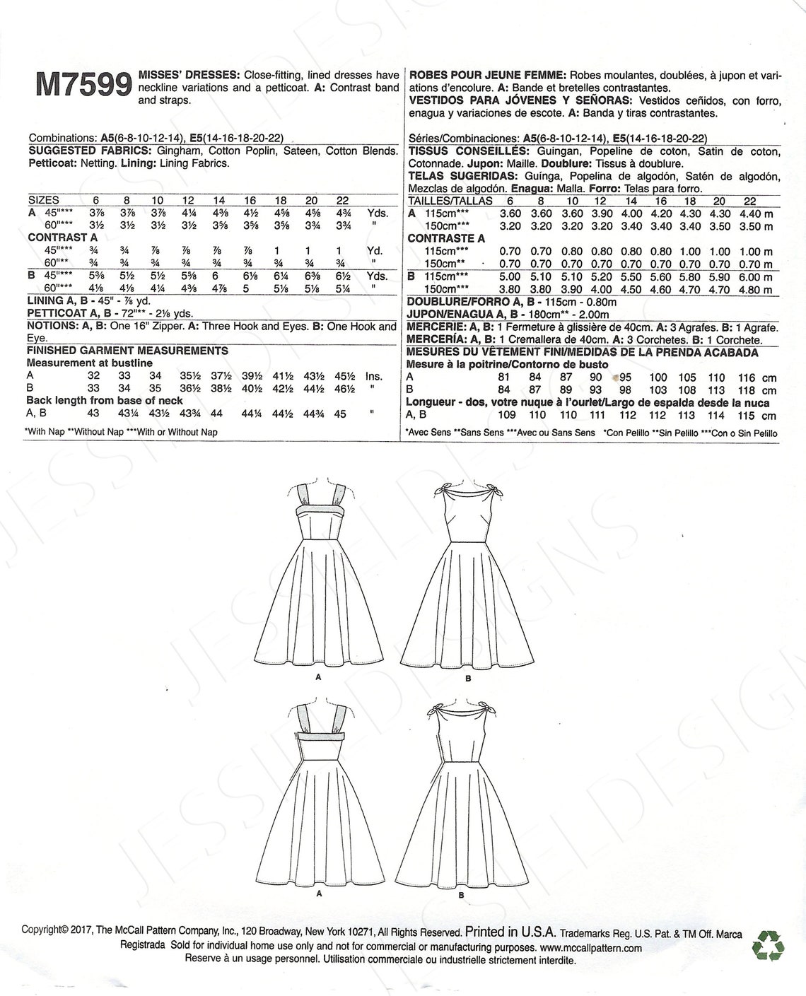 Uncut Mccalls Sewing Pattern 7599 M7599 Misses' Vintage | Etsy