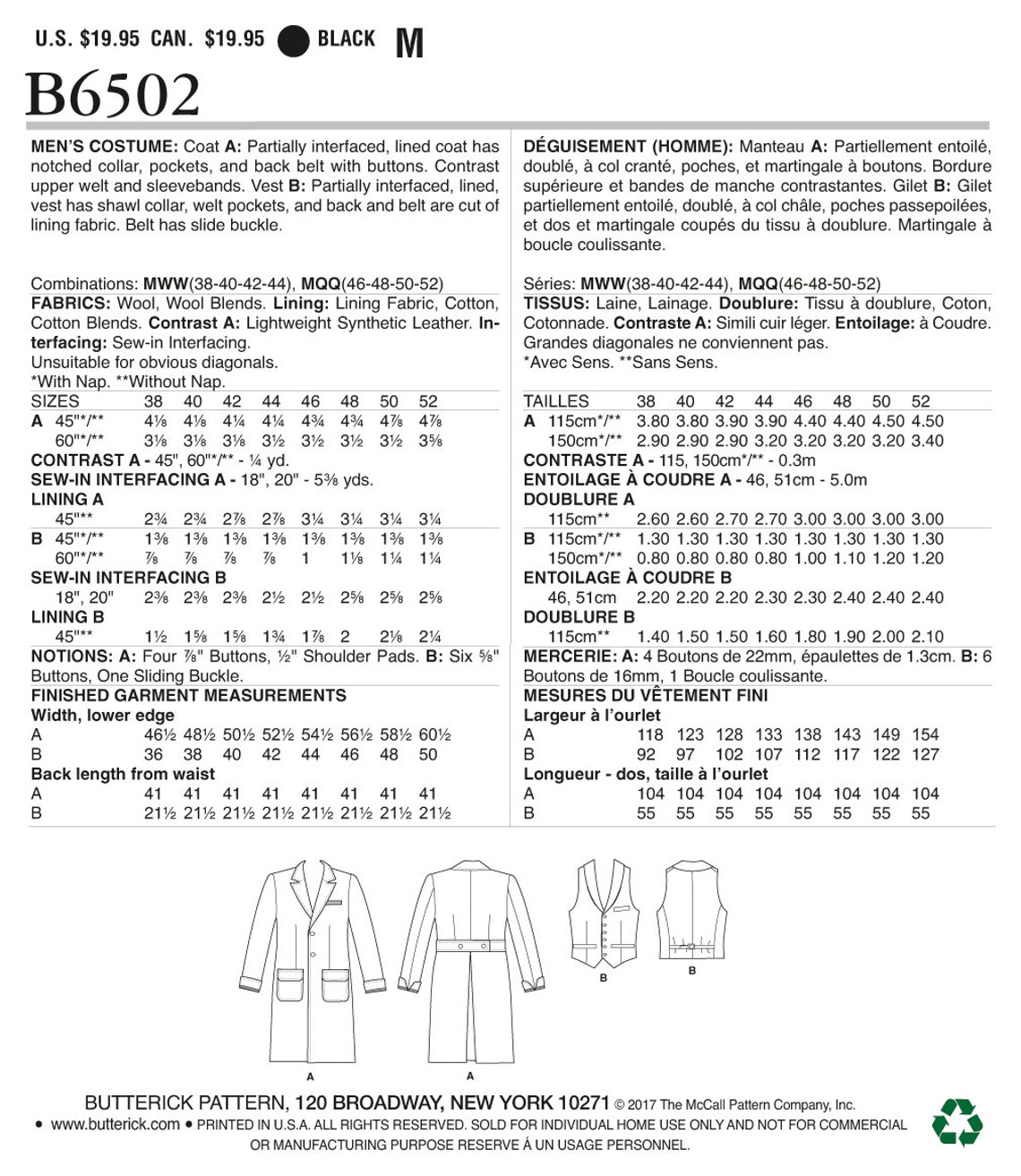 Uncut Butterick Sewing Pattern 6502 Men's Single-breasted - Etsy