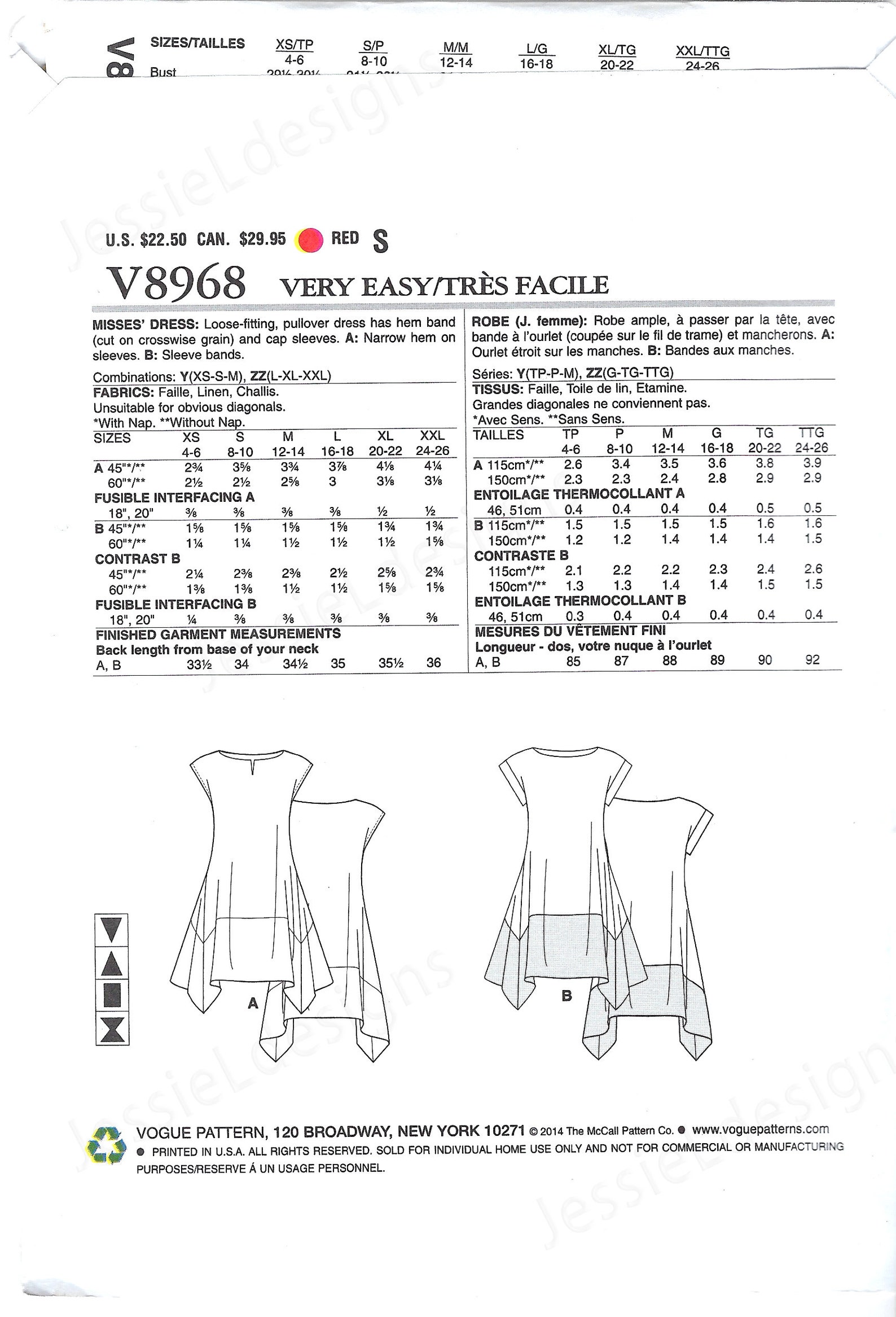 Uncut vogue sewing pattern 8968 Loose Fitting Pullover Dress | Etsy