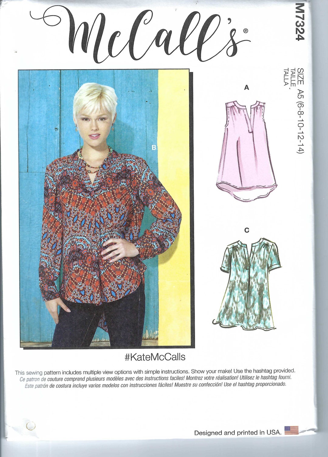 Uncut Mccalls Sewing Pattern 7324 Misses and Plus Size Loose Fitting Pullover Tops, Tunics With ...