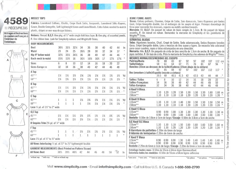 Uncut Simplicity Sewing Pattern 4589 Misses' Tops W/sleeve - Etsy