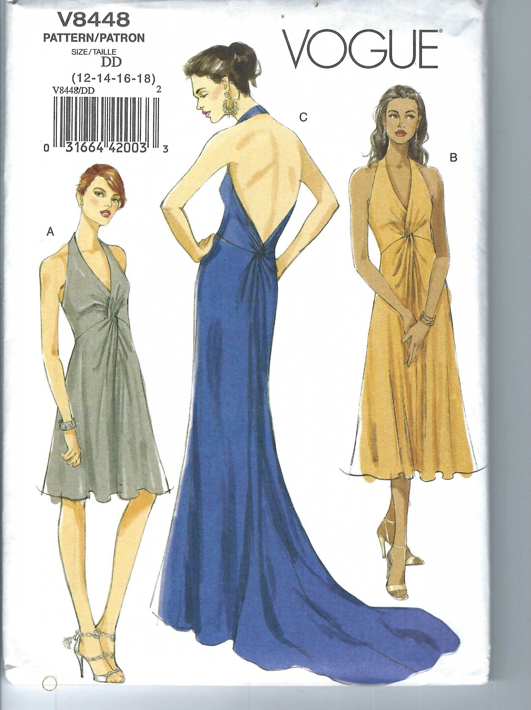 Uncut Vogue Sewing Pattern Dressmaking Pattern 8448 Halter Neck Dress With Knot Front 2 Lengths ...