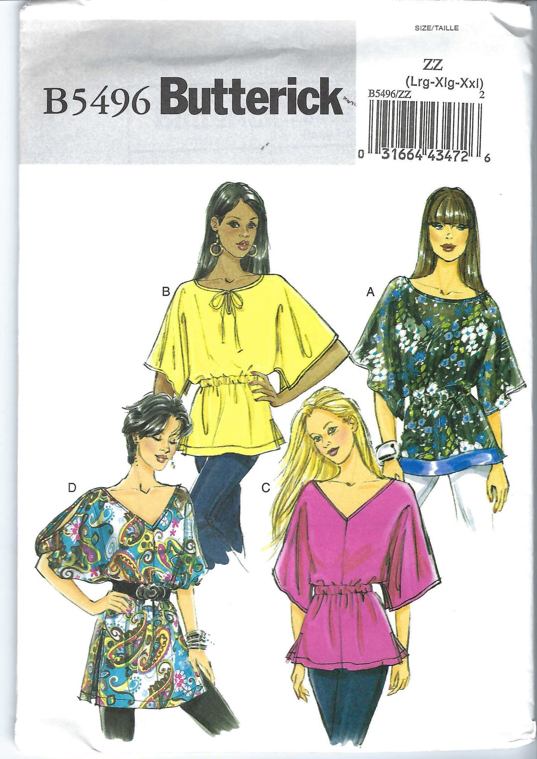 Uncut Butterick Sewing Pattern Womens Tunic Sewing Pattern, Very Easy ...