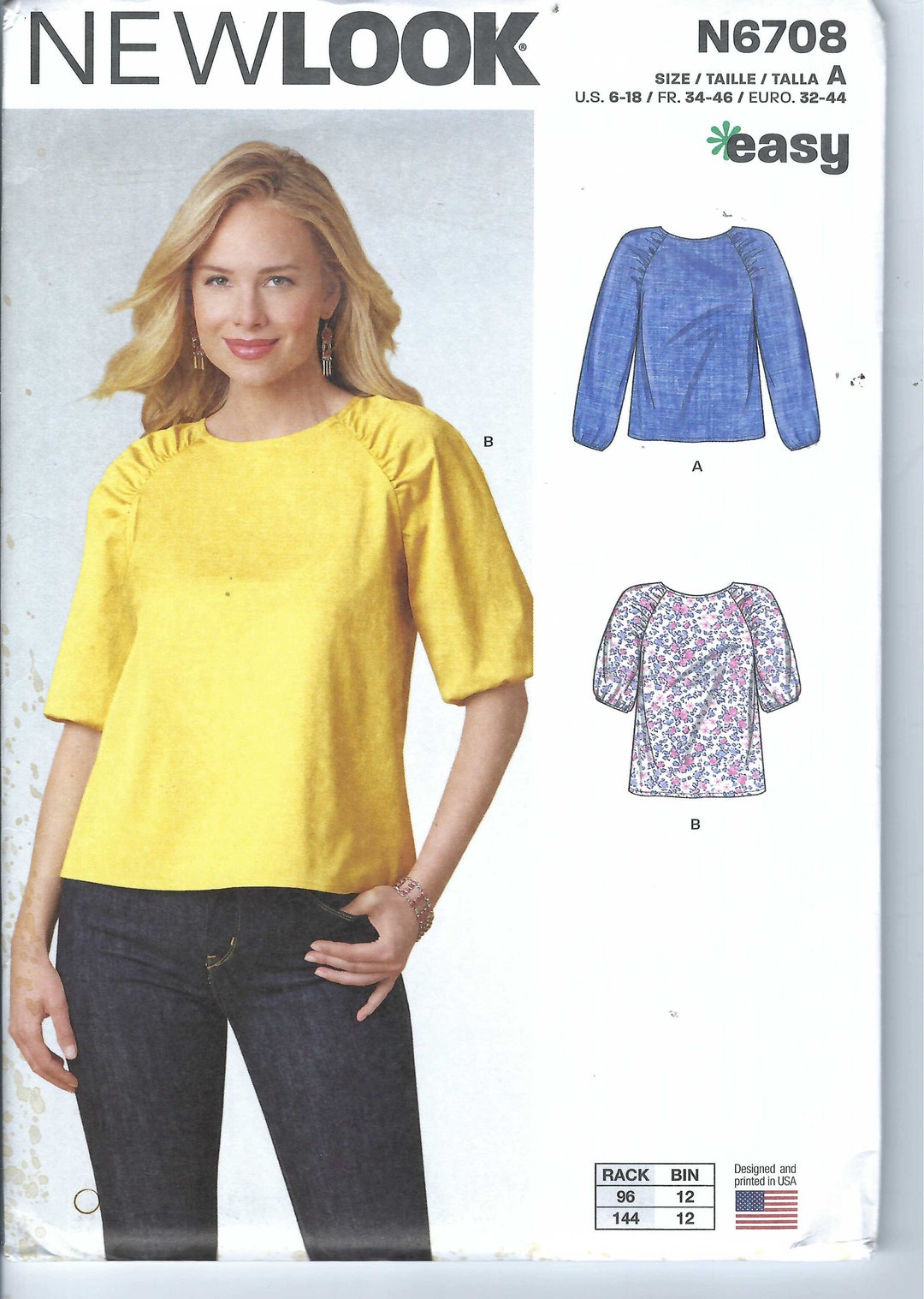 Uncut New Look Sewing Pattern 6708 MISSES TOPS Sewing Pattern 2 ...