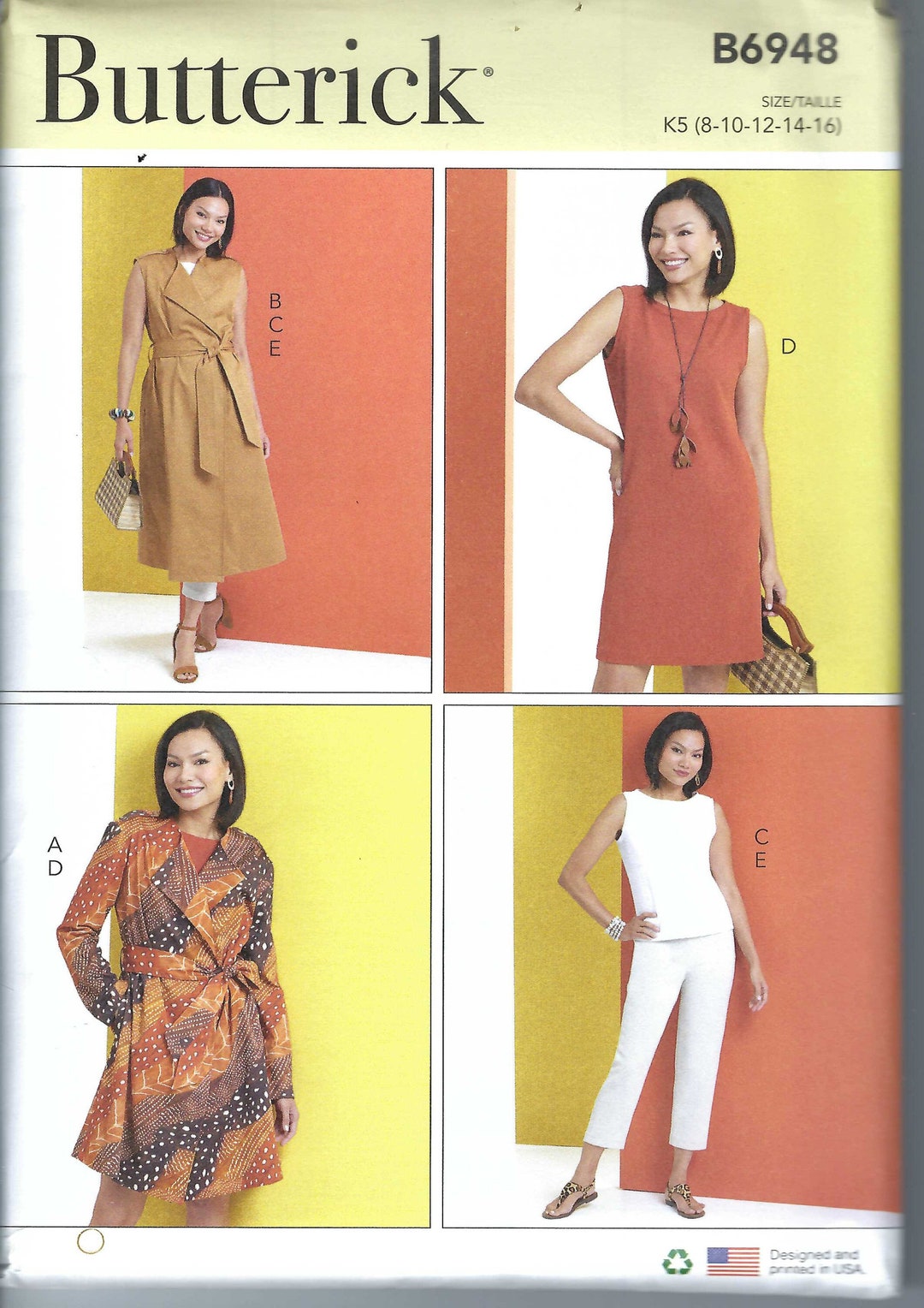 Uncut Butterick Sewing Pattern 6948 Misses' Jacket and Vest With Belt ...