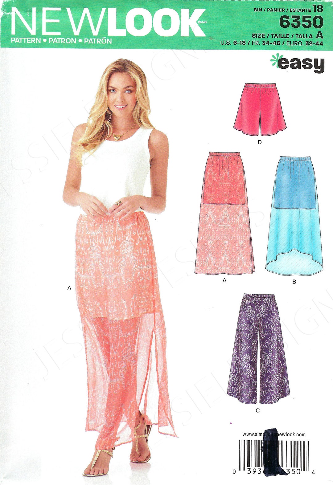 Uncut New Look Sewing Pattern 6350 Misses' Skirt and Wide Leg Cropped ...