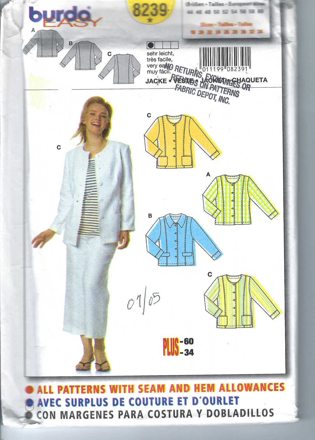 Uncut Burda Style Sewing Pattern 8239, Misses' Fitted Jacket, Uncut/ff ...