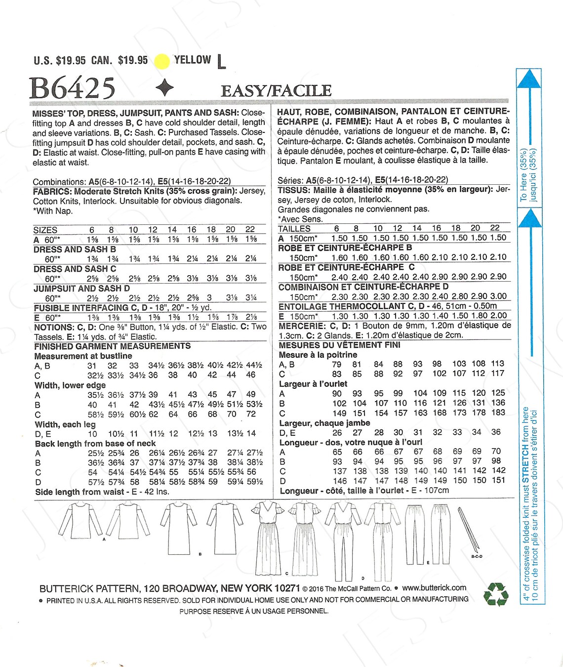 Uncut Butterick sewing Pattern 6425 Womans Dress and Pant Suit | Etsy