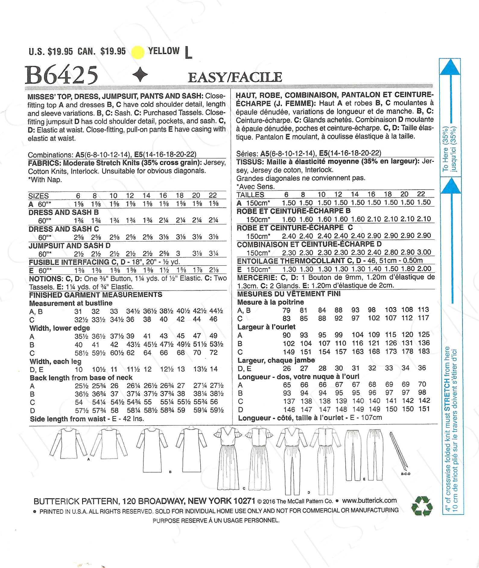 Uncut Butterick Sewing Pattern 6425 Womans Dress and Pant Suit Sewing ...