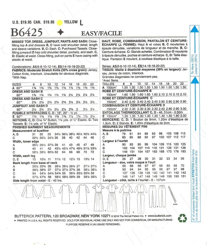 Uncut Butterick sewing Pattern 6425 Womans Dress and Pant Suit | Etsy