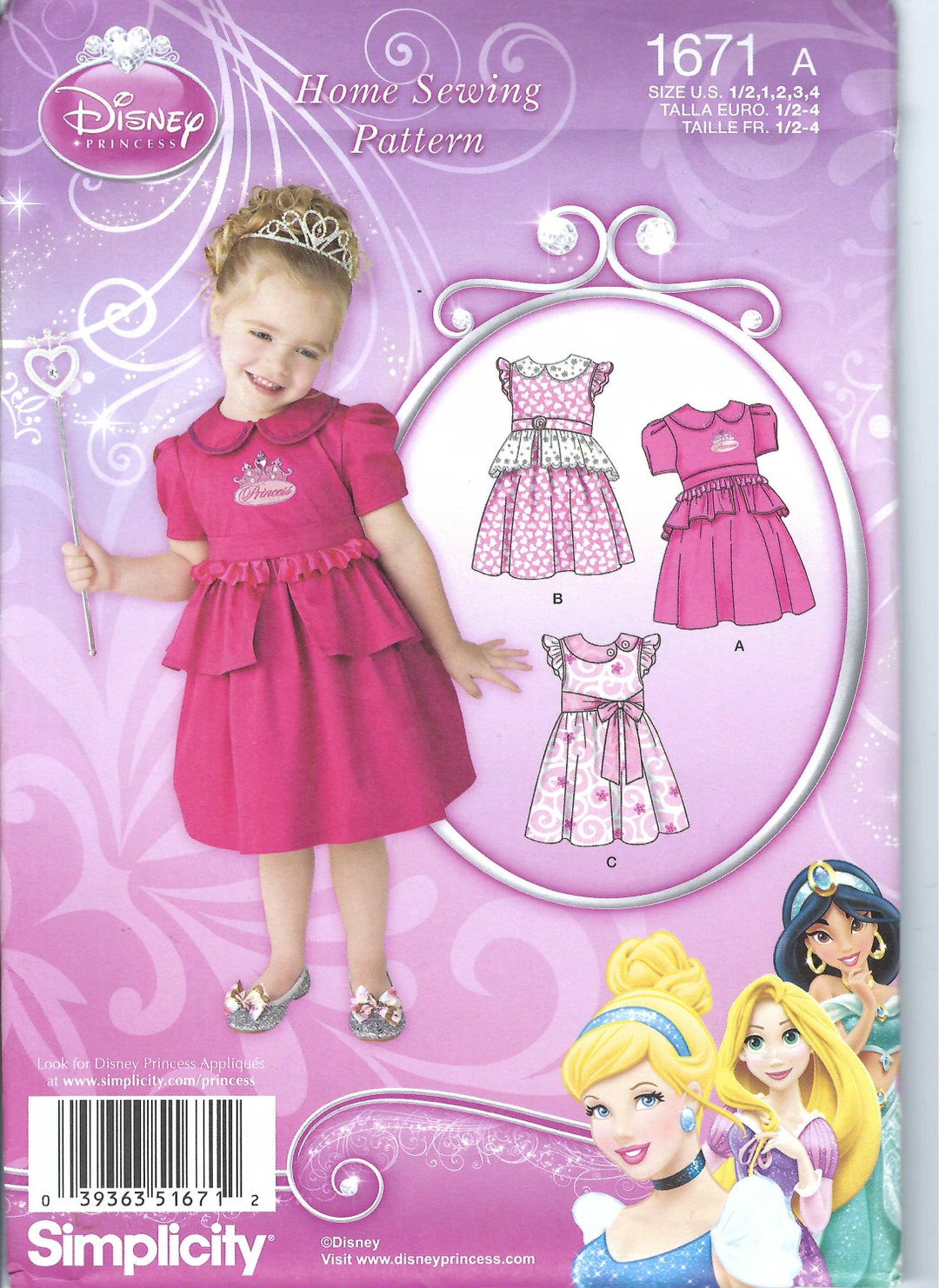 Uncut Simplicity Sewing Pattern Toddler Disney Princess Dress Sewing ...