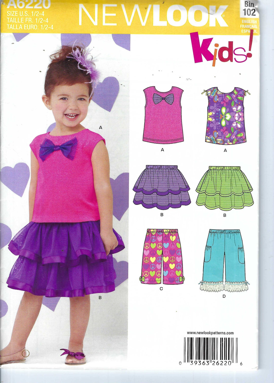 Uncut New Look Sewing Pattern 6220 Toddlers Girls Top Tiered Skirt ...