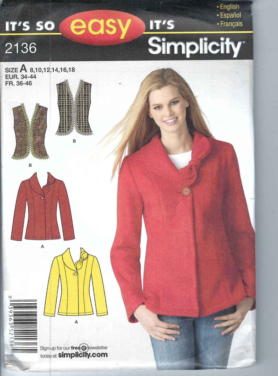 Uncut Simplicity Sewing Pattern Misses Jacket and Vest Pattern Button ...