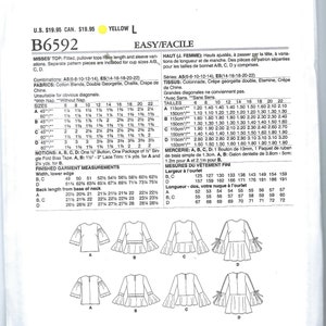 Uncut Butterick Sewing Pattern 6592 Misses Top Fitted Pullover Tops ...