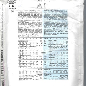 Uncut Vintage Vogue Sewing Pattern 2167 UNCUT Ladies Suit Size 14 ...