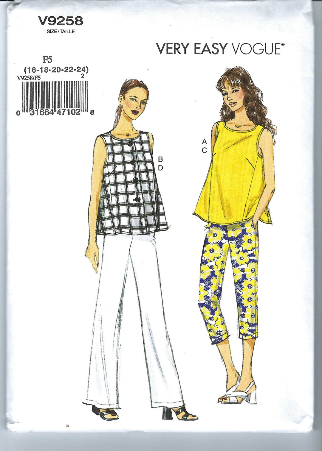 Uncut Vogue Sewing Pattern Women's Tops, Capris, and Pants, Tank Top ...