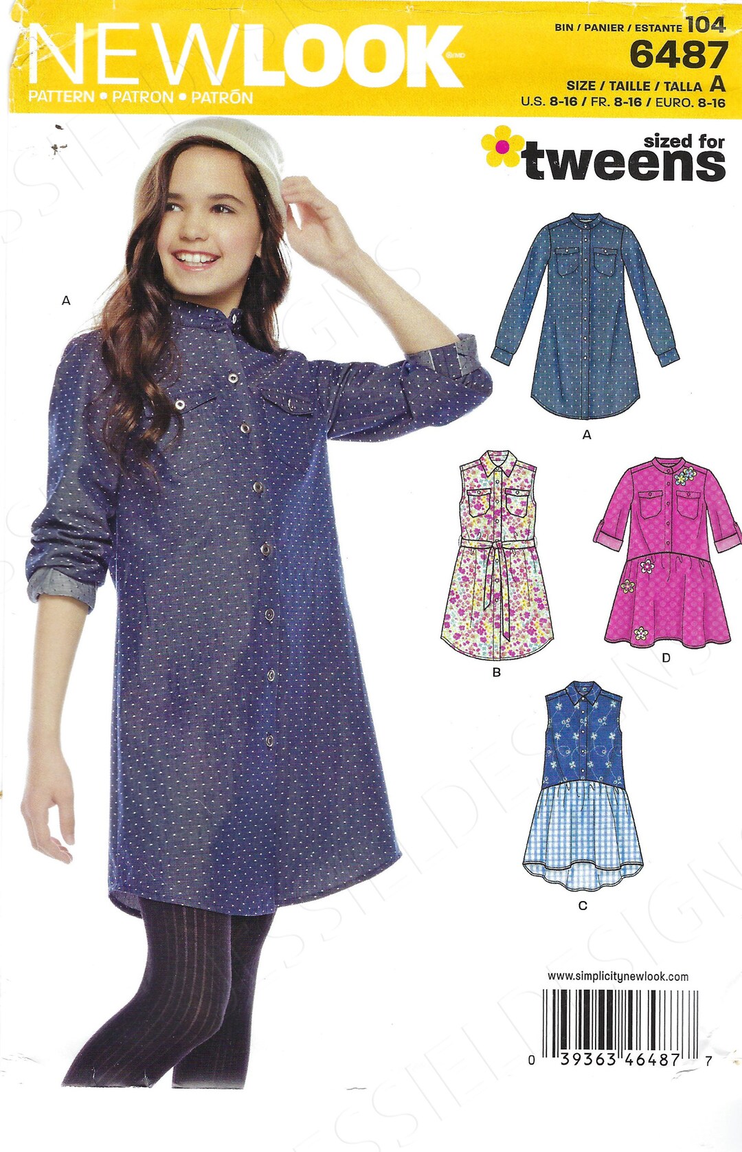 Uncut New Look Sewing Pattern 6487 Tweens/girls Dress Top & Belt Sz. 8 ...