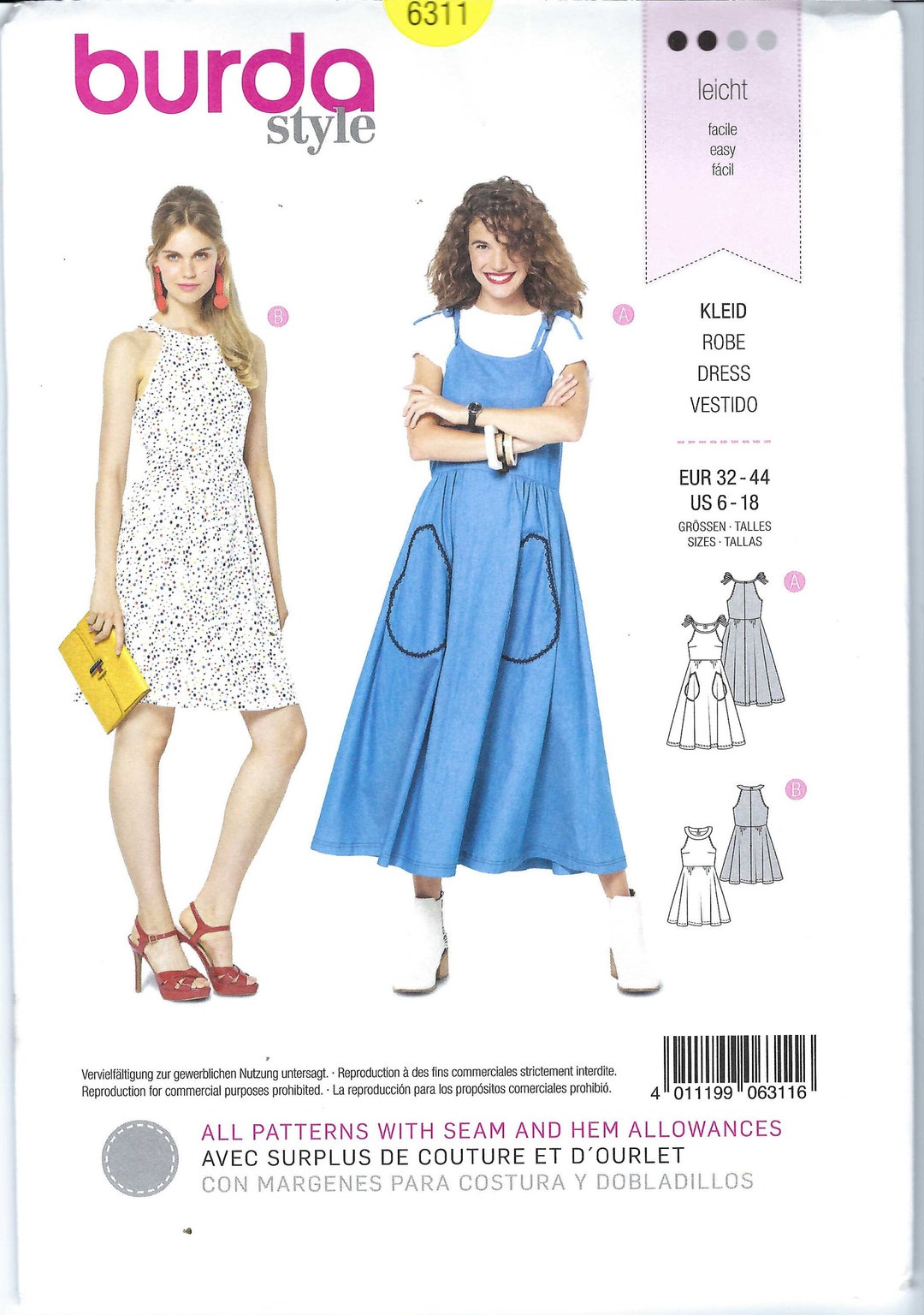 Uncut Burda Style Sewing Pattern Misses' Easy Dress Jumper in 2 Lengths ...