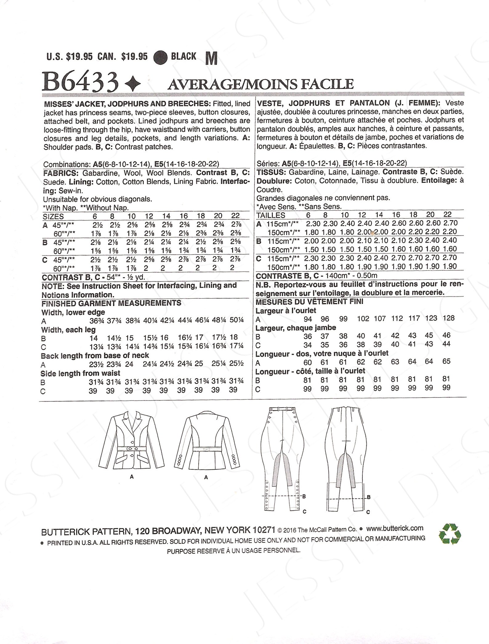Uncut Butterick Sewing Pattern B6433 6433 Riding Jacket - Etsy
