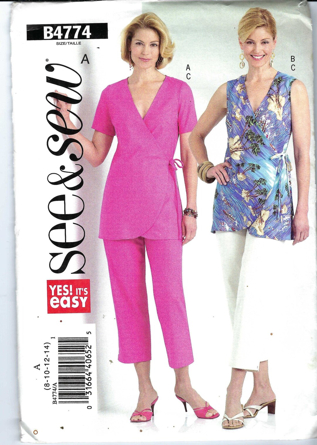 Uncut Butterick Sewing Pattern 4774 Wrap Top and Capri Pants Misses ...