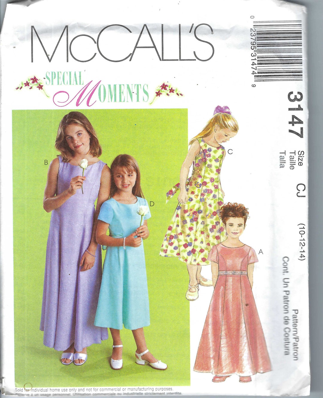 Uncut Mccalls Sewing Pattern Special Moments Pattern 3147 Girls' Dress ...