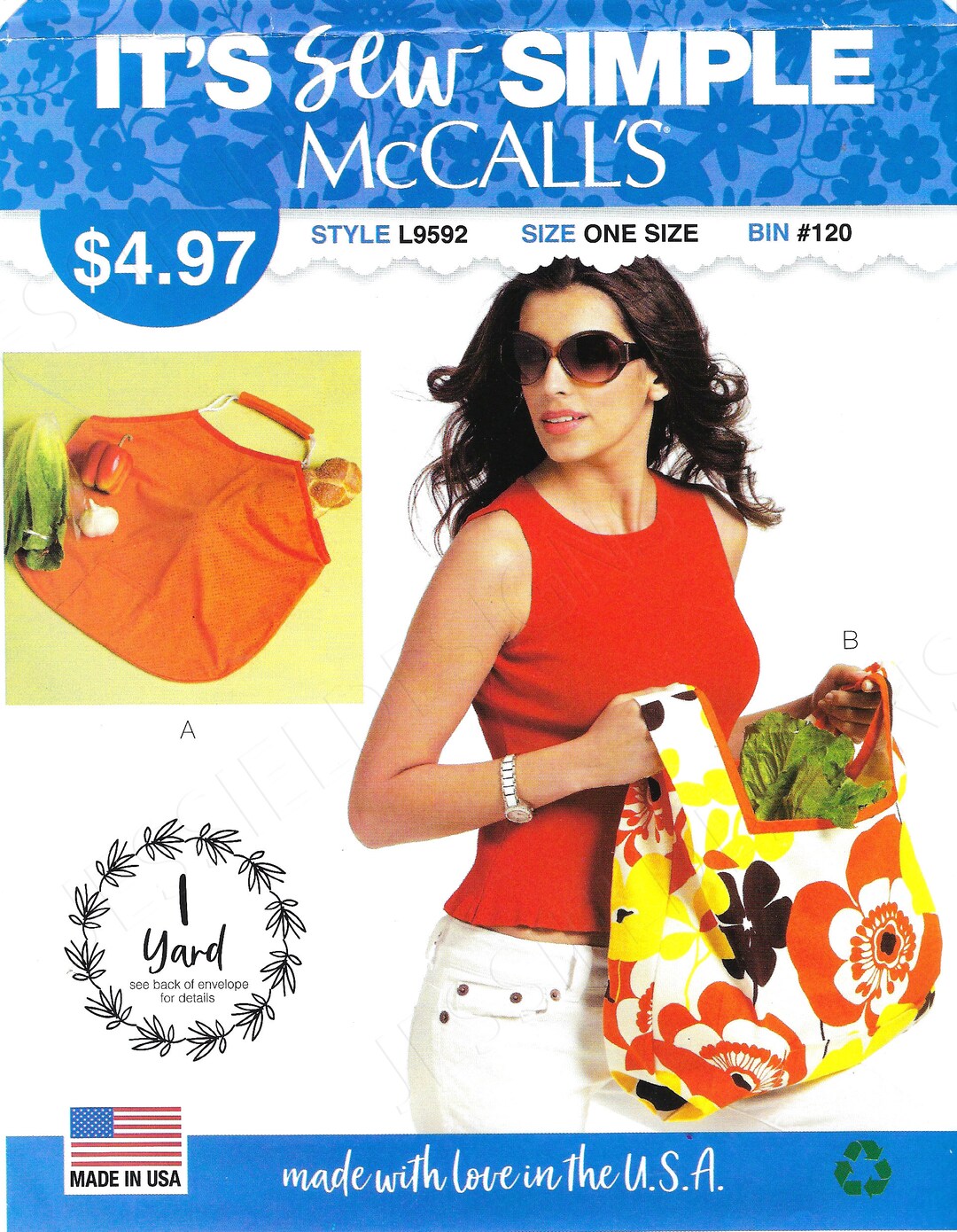 Uncut Mccalls Sewing Pattern 9592 (it's Sew Simple) One Size Shopping ...