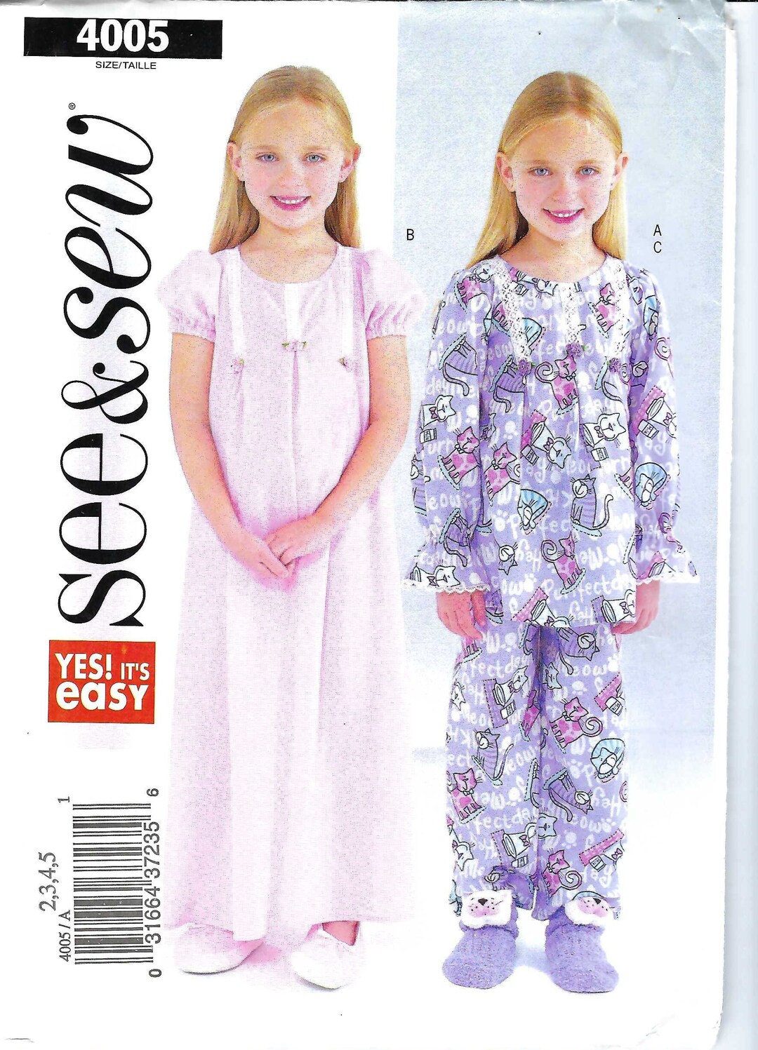 Uncut Butterick Sewing Pattern 4005 Girls Sewing Pattern Nightgown ...