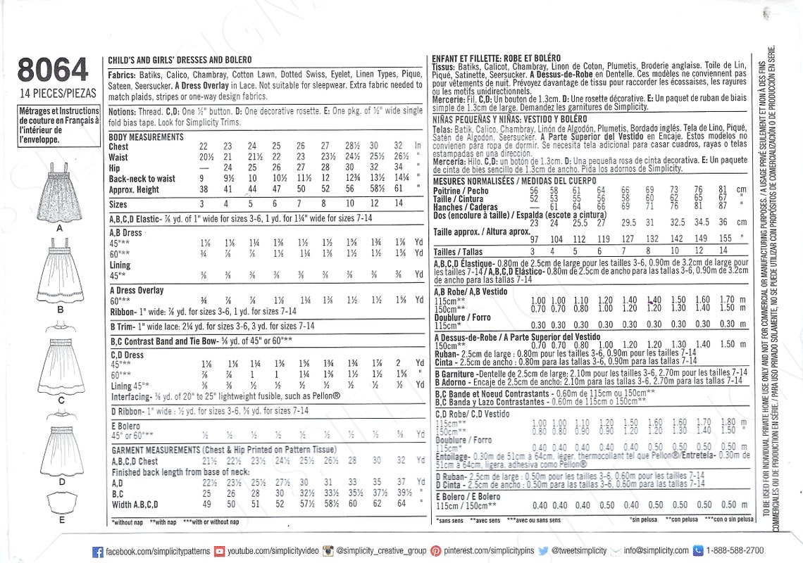 Uncut Simplicity Sewing Pattern 8064 Little Girl's - Etsy