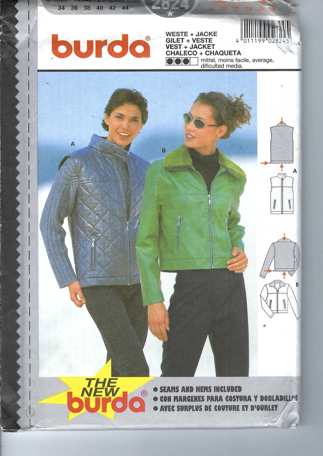 Uncut Vintage Burda Sewing Pattern 2824 Jacket and Vest Sewing Pattern ...