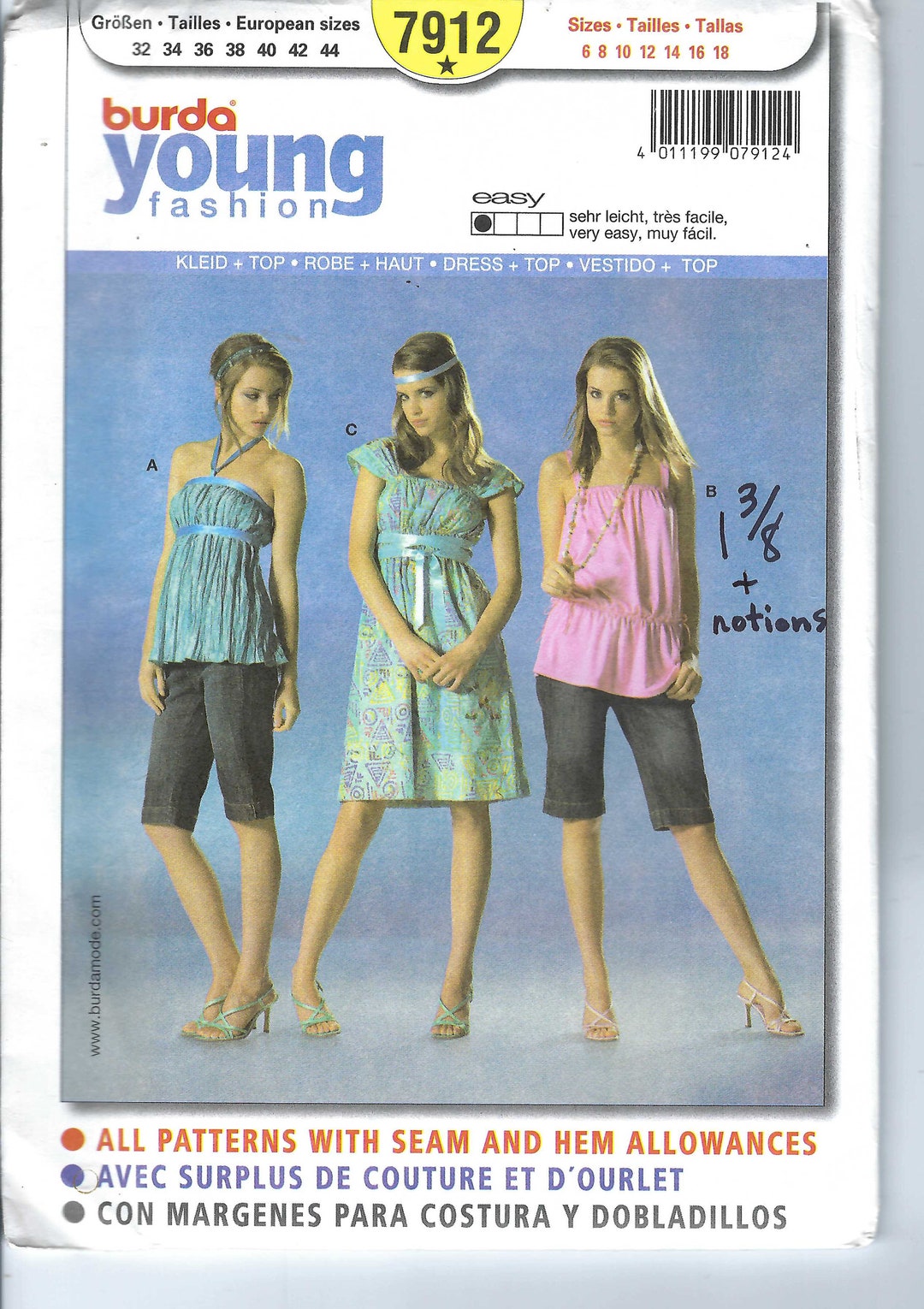 Uncut Vintage Burda Sewing Pattern Dress and Top Misses' Size 6 8 10 12 ...