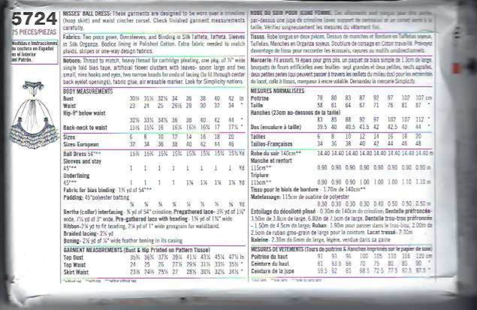 Uncut Simplicity Sewing Pattern 5724 Fashion Historian Ball Gown ...