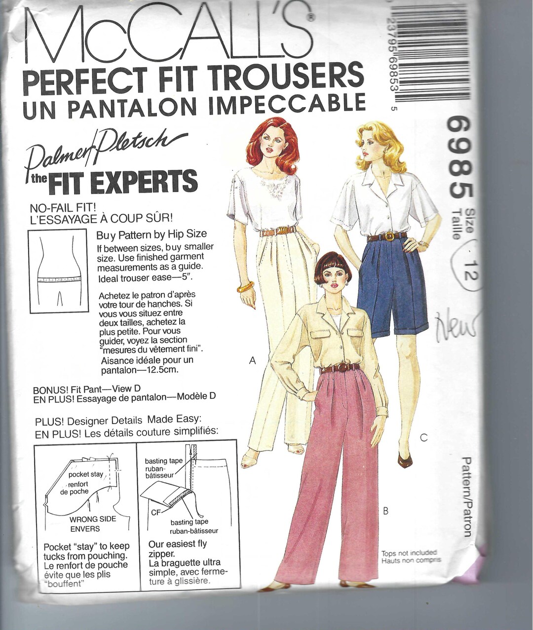 UNCUT Vintage Mccalls Sewing Pattern 6985 Pant Perfect Fit Trousers Dress Pants Pant Sloper Fit ...