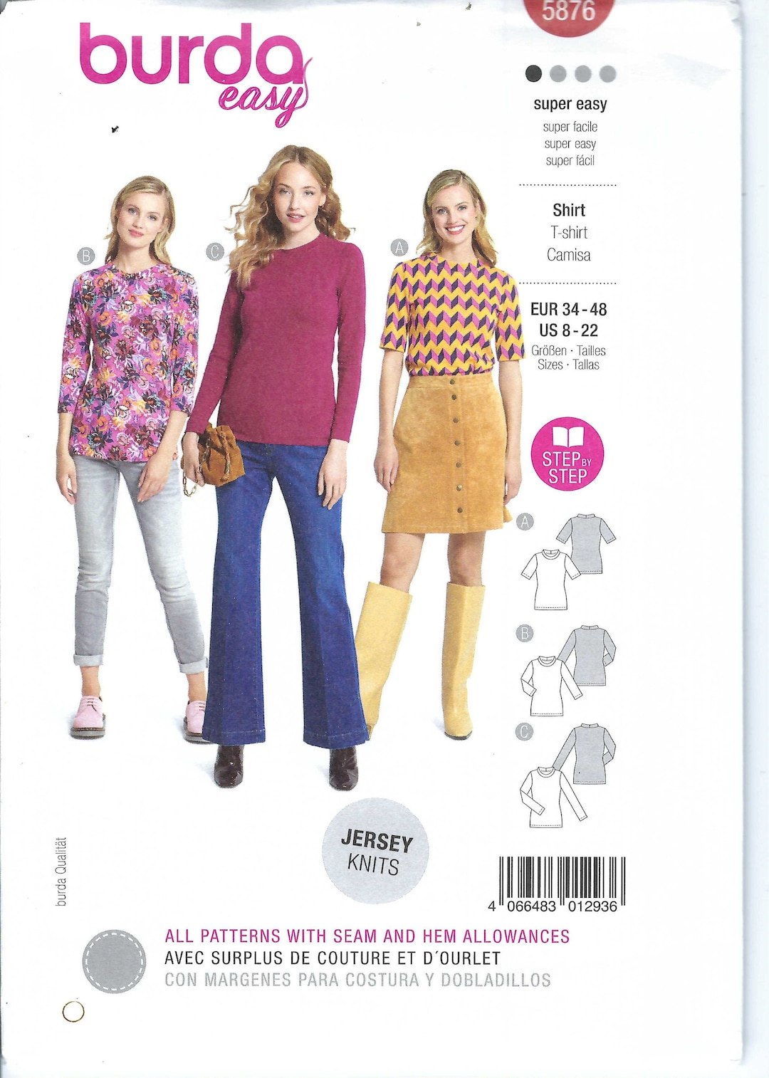 Uncut Burda Sewing Pattern Misses' Top Burda Style Sewing Pattern 5876 ...