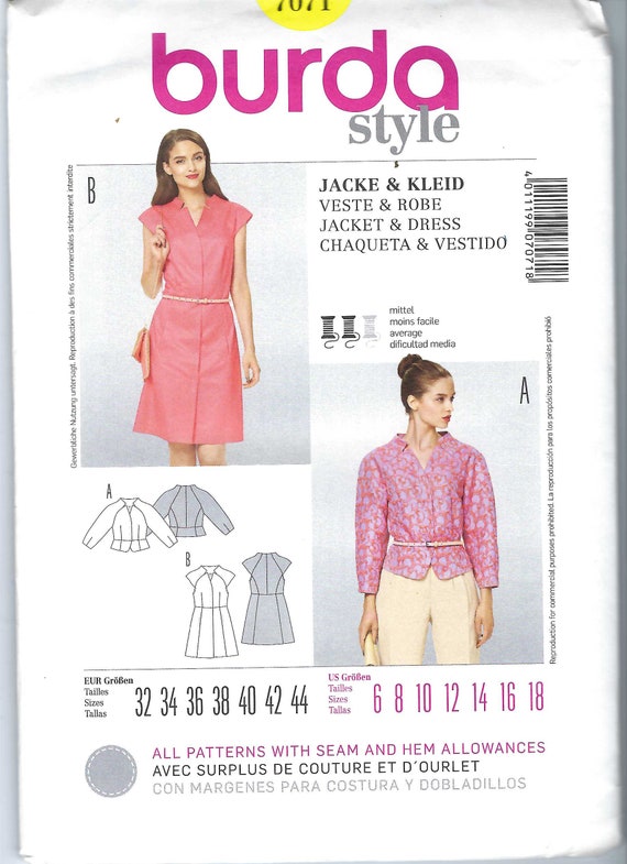 Uncut Burda Sewing Pattern 7071 Ladies Misses Jacket Dress - Etsy