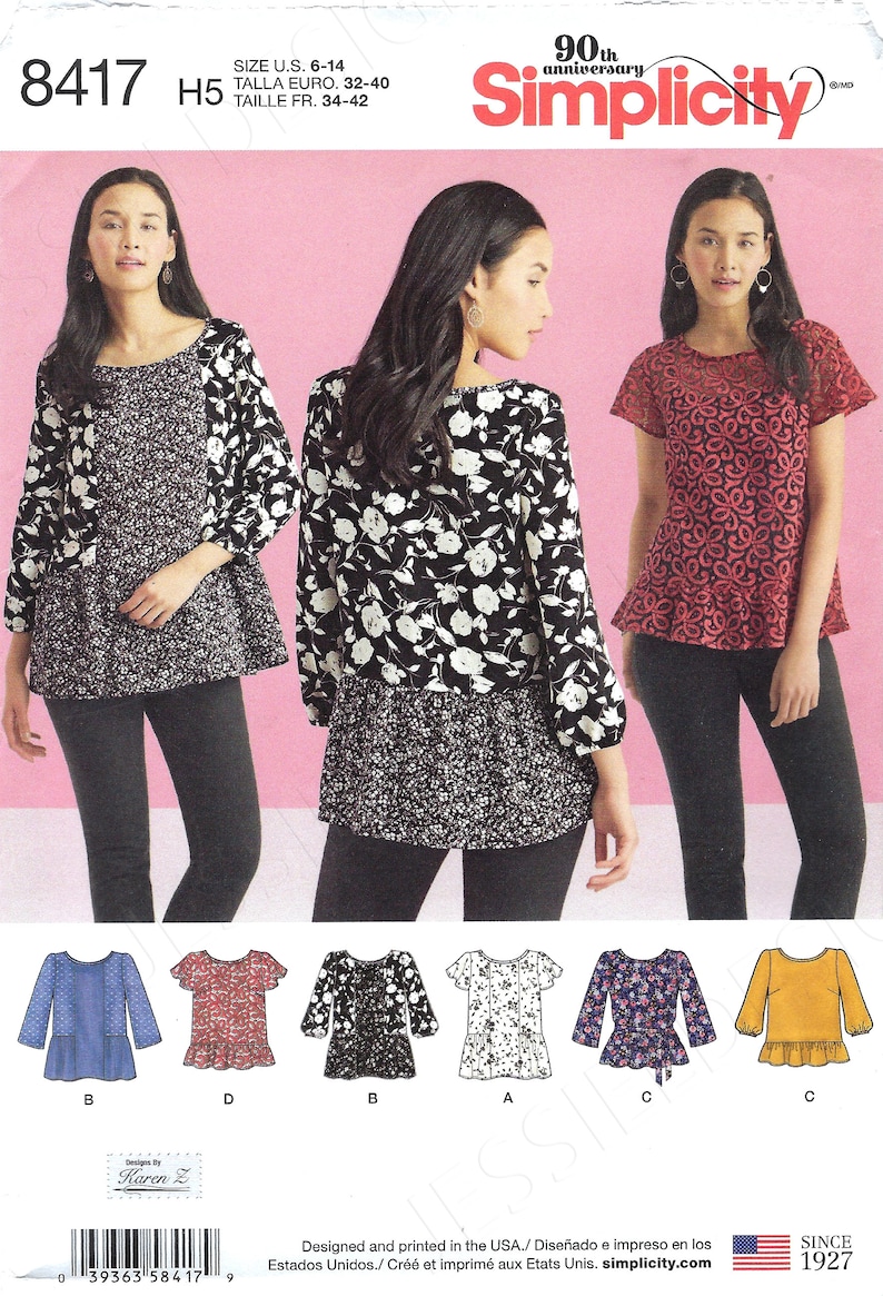 Uncut Simplicity Sewing Pattern 8417 Tops Pattern Size H5 U.S. - Etsy