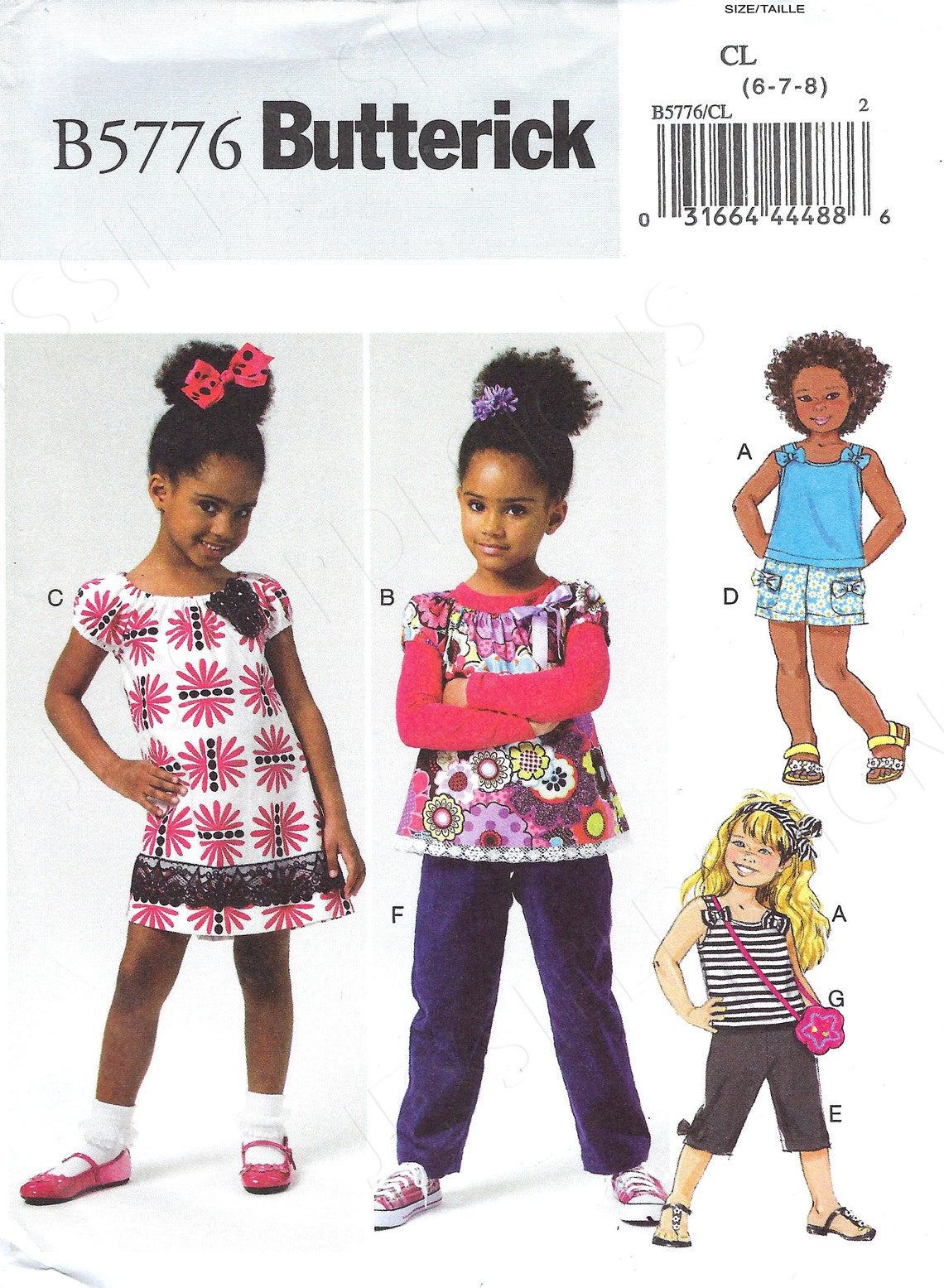 Uncut Butterick Sewing Pattern 5776 Girls Top Dress Shorts Pants and ...