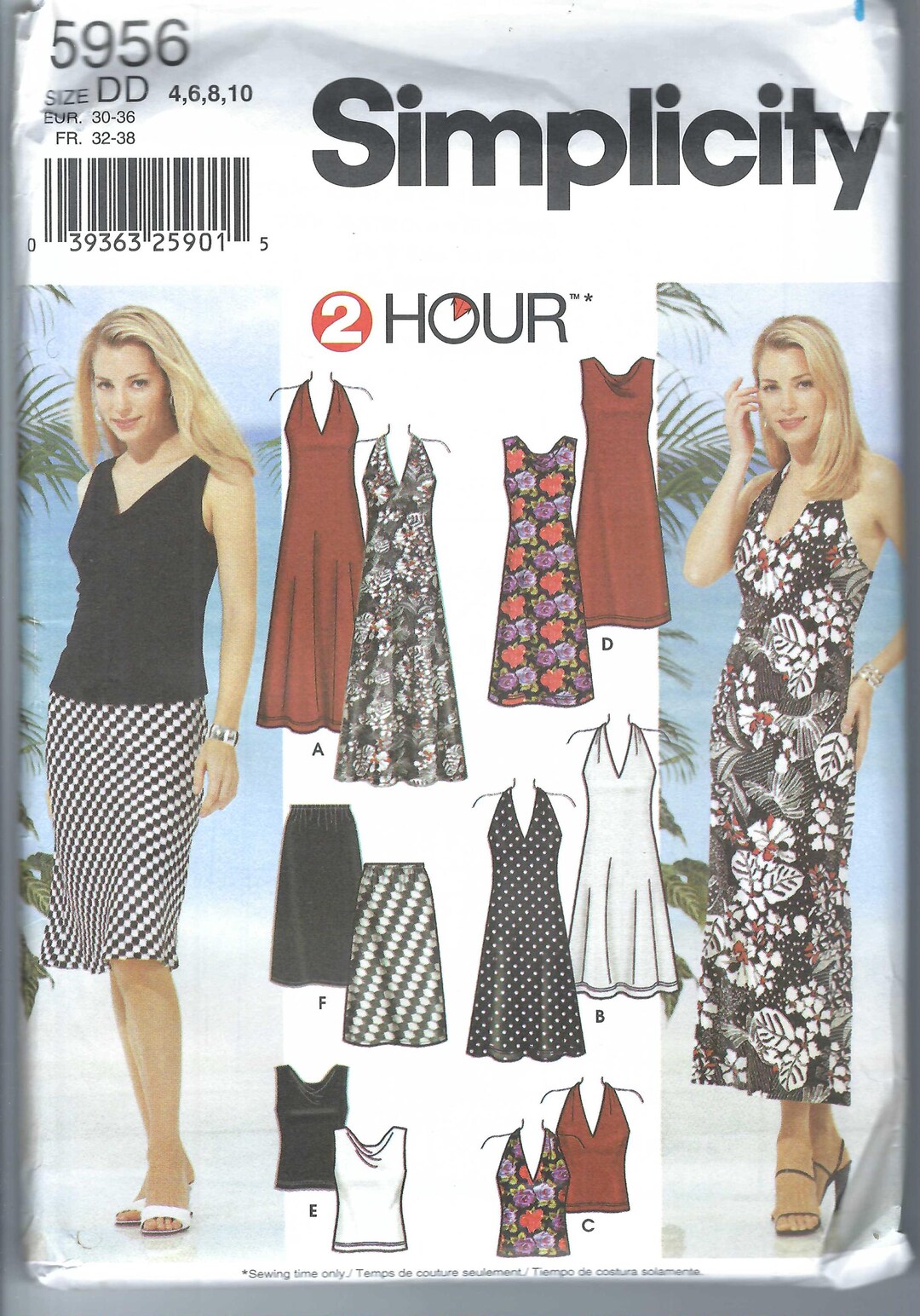 Uncut Simplicity Sewing Pattern 5956 Misses' Dress and Top Sizes 4-6-8 ...
