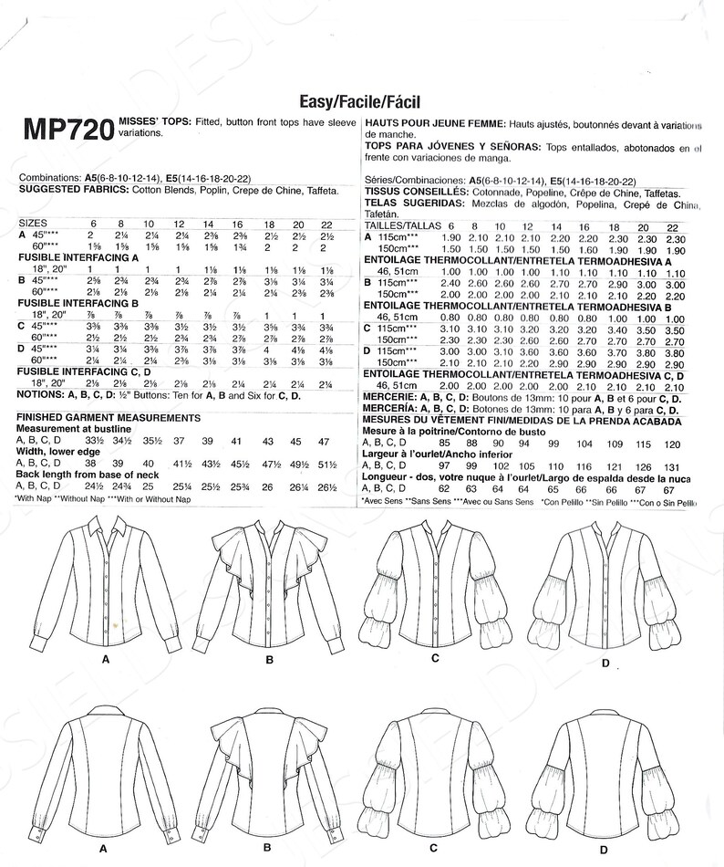 UNCUT Mccalls Sewing Pattern MP720 720 7811 Misses' Fitted | Etsy