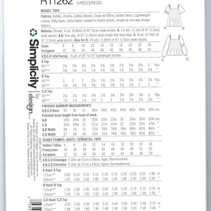 Uncut Simplicity Sewing Pattern 9452 11262 Misses' Tops. Size 6 - 14 or ...