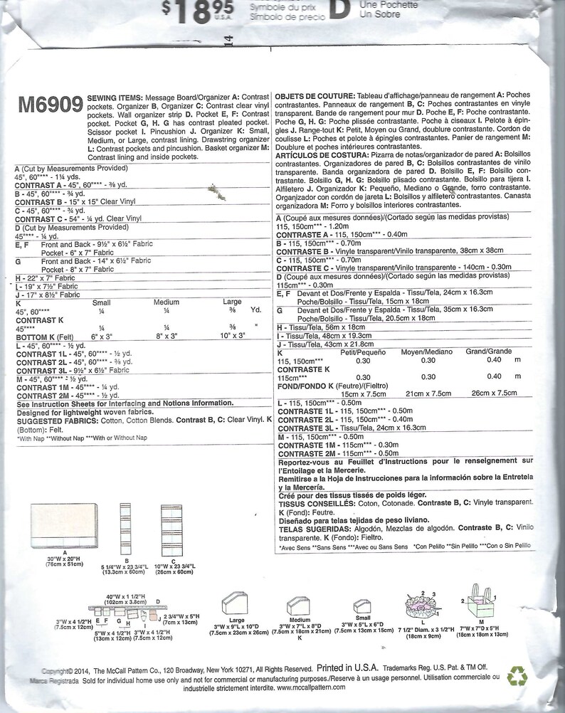 UNCUT Mccalls Sewing Pattern 6909 Sewing Pattern Arts & Craft ...
