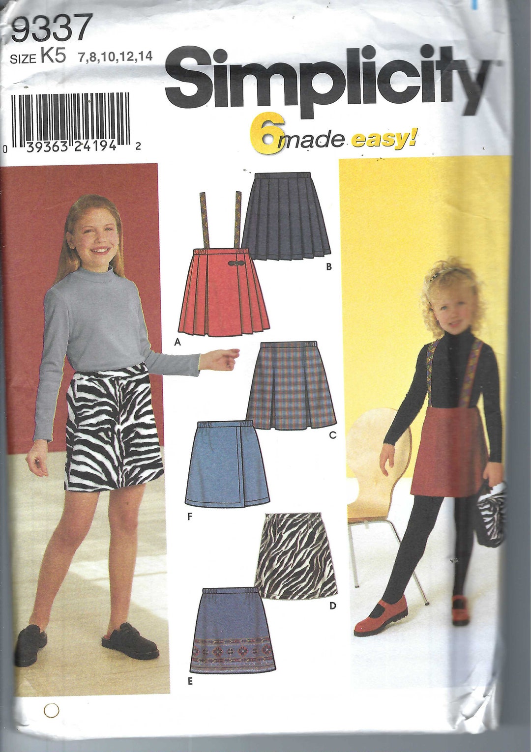 Uncut Simplicity Sewing Pattern 9337 Girls Pull on Skirts Size 7-14 FF ...