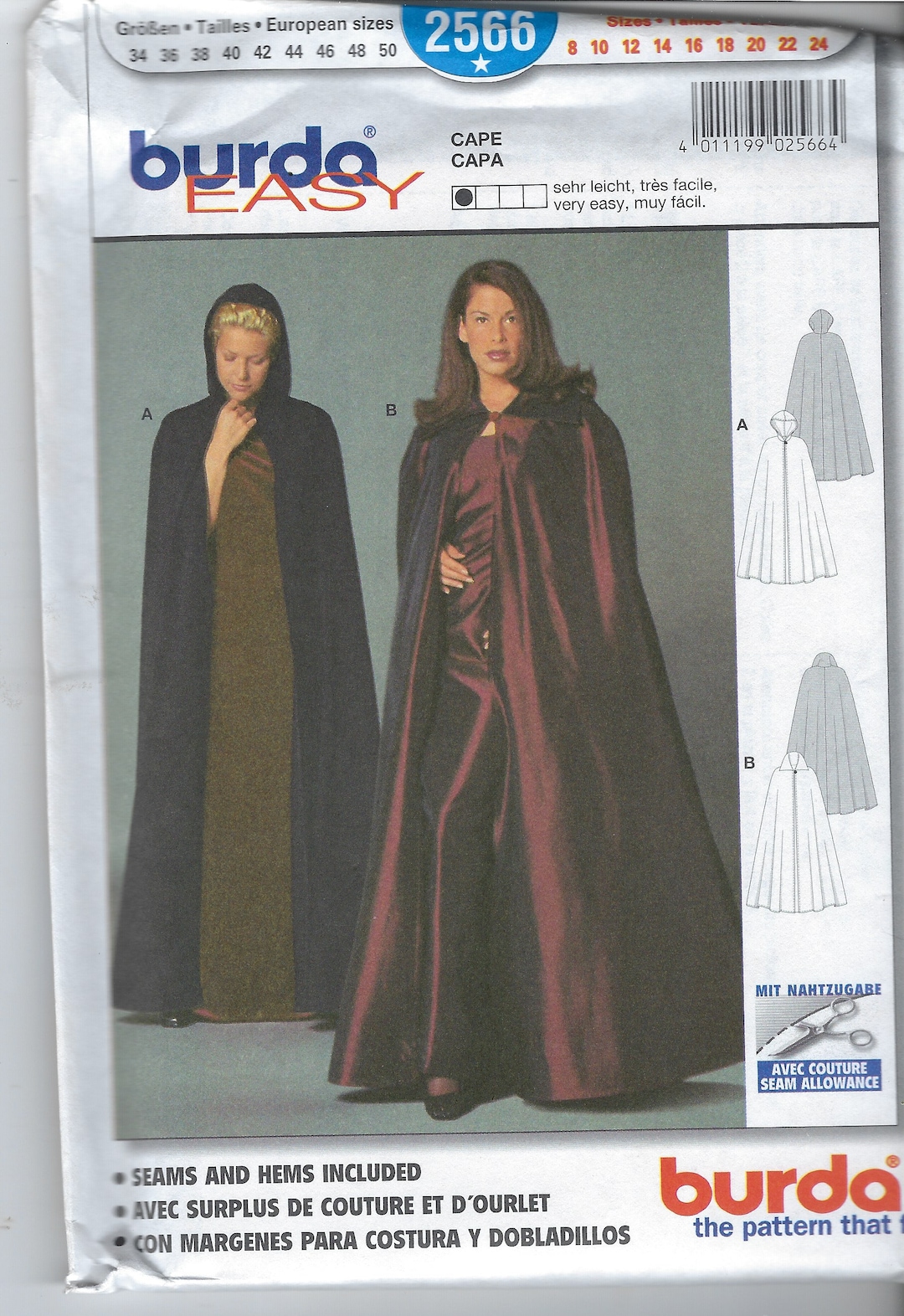 Uncut Burda Style Sewing Pattern 2566 Womens Misses CAPE Evening Long ...