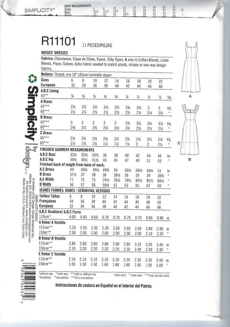 Uncut Simplicity Pattern 11101 9326 Misses' Dresses Size - Etsy