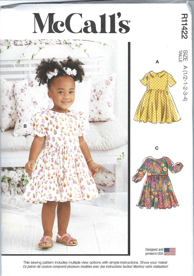 Uncut Mccalls Sewing Pattern 11422 8266 Girl Dress Size 1/2-4 Factory ...