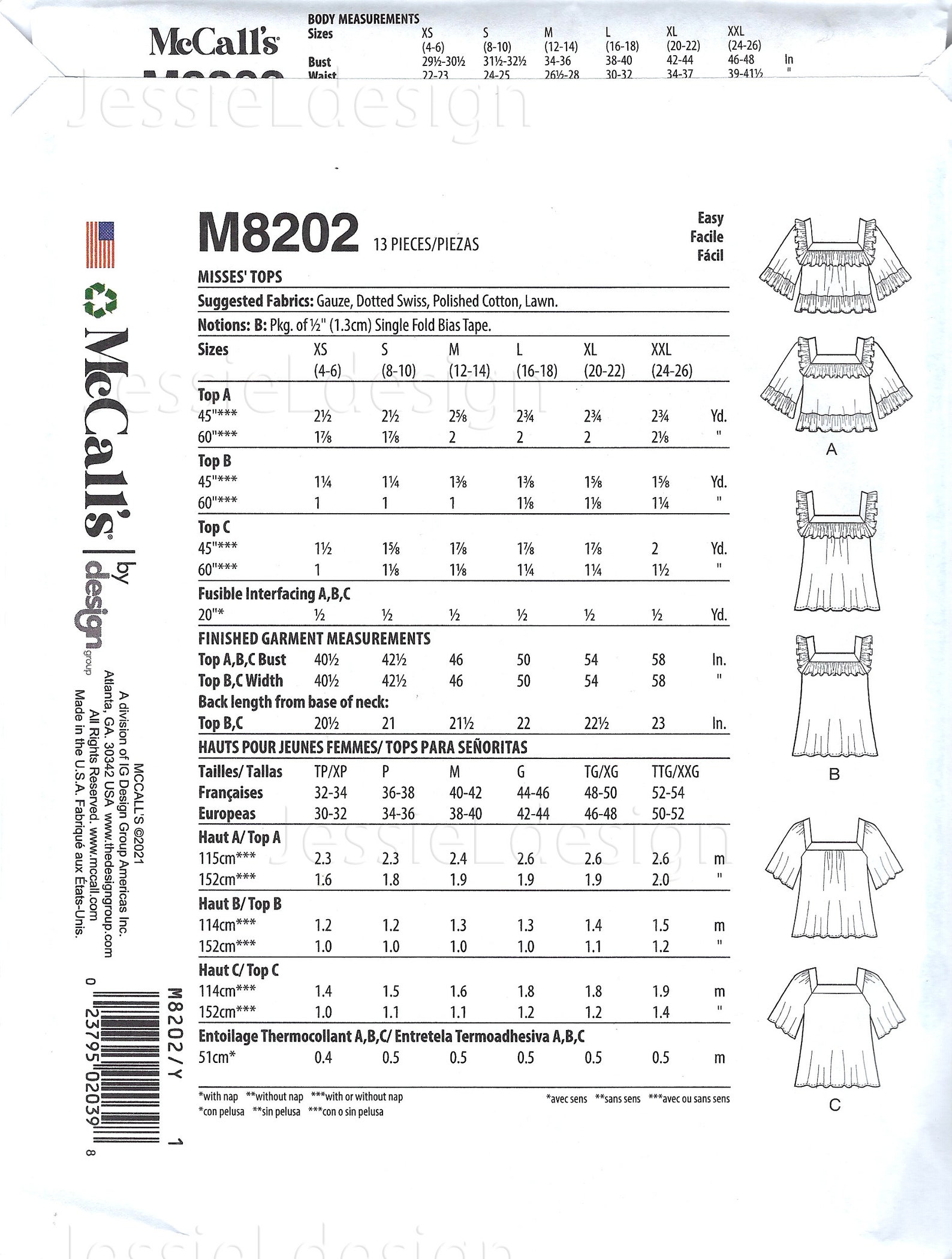 Uncut Mccalls Sewing Pattern 11033 8202 Misses' Tops Size - Etsy UK