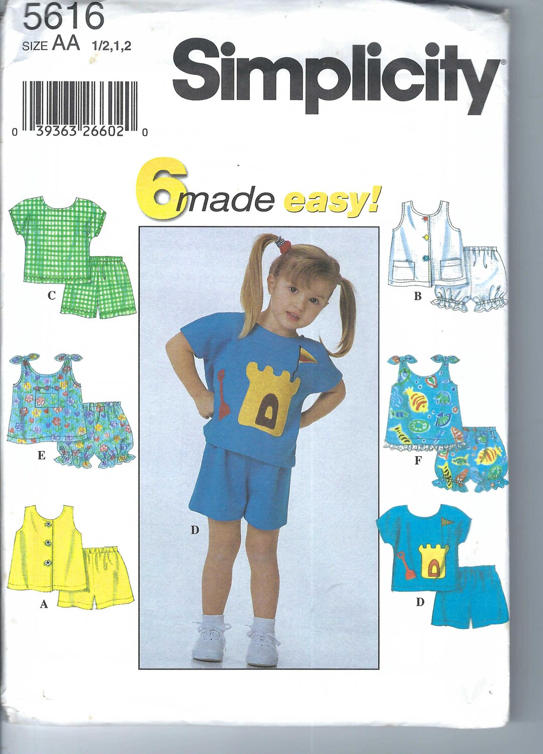 Uncut Vintage Simplicity Sewing Pattern Toddlers Tops Shorts Cap Sleeve ...