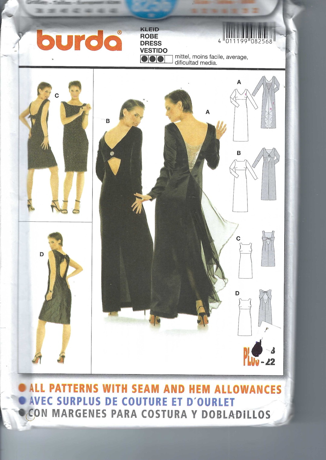 Uncut Vintage Burda Sewing Pattern Empire Waist Evening Dress Close ...